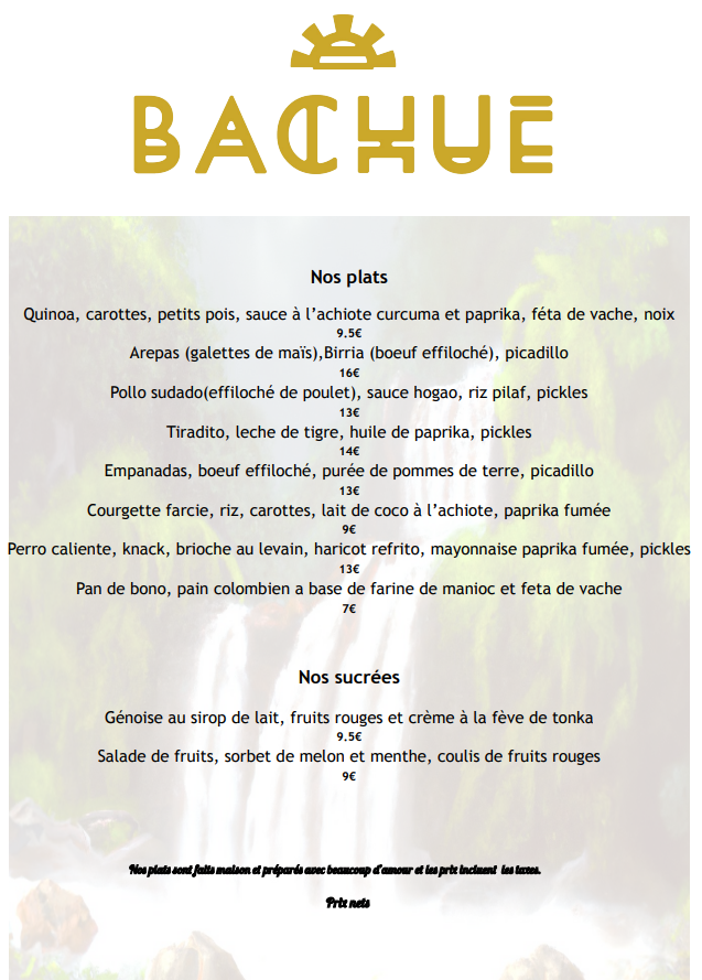 Menu - Bachué